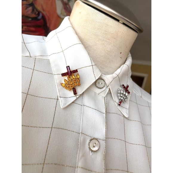 Unique Vintage | Accessories | Mint Vtg Sparkling Red Gold Cross Crown ...